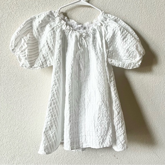 Zara | Dresses | Zara Girls White Textured Puff Sleeve Boho Preppy ...